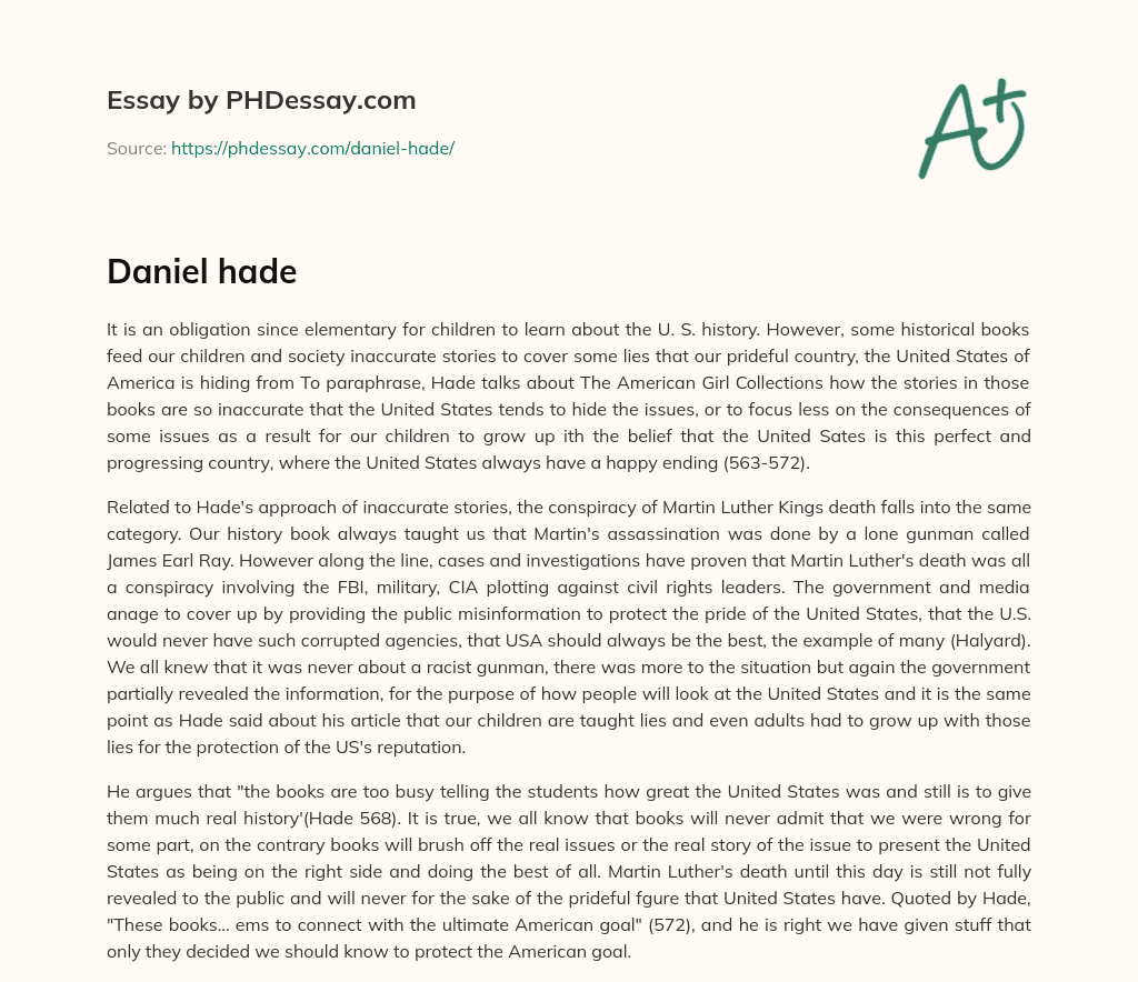 Daniel hade (400 Words) - PHDessay.com