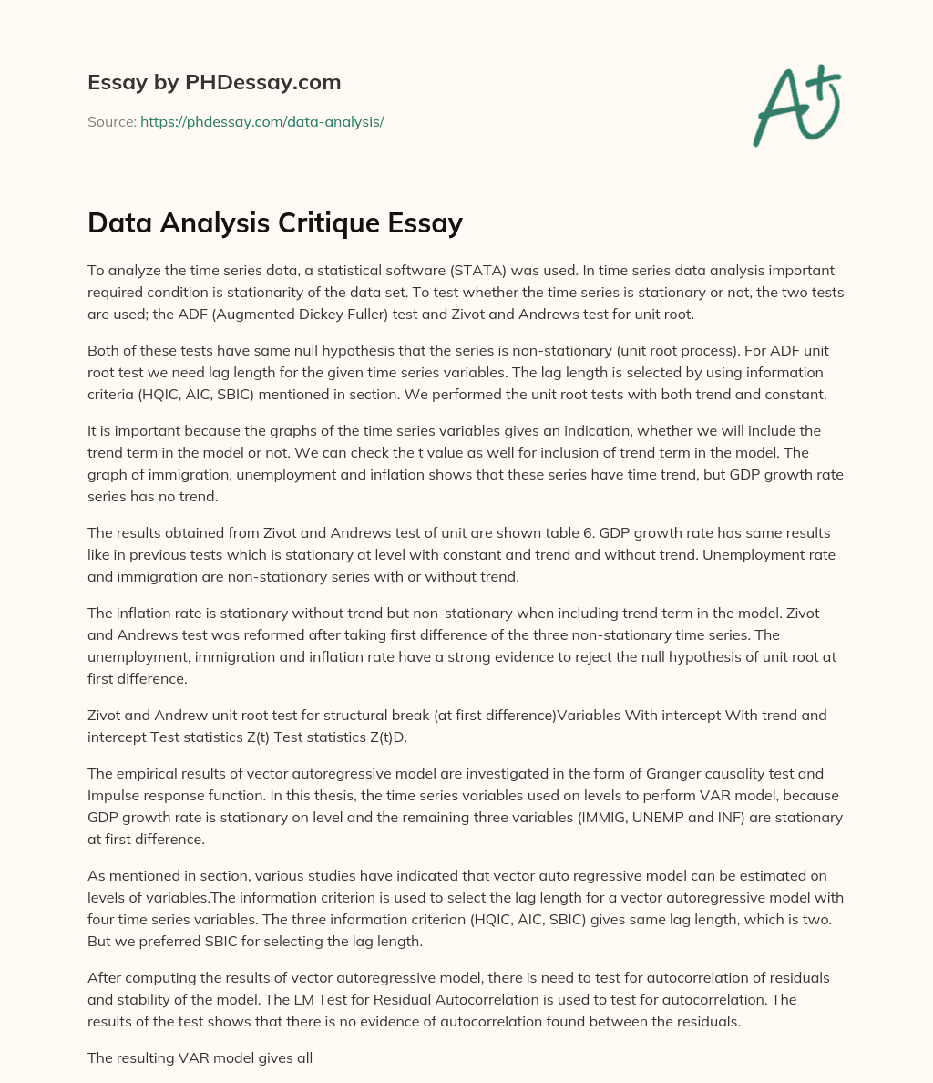 Data Analysis Critique Essay - PHDessay.com