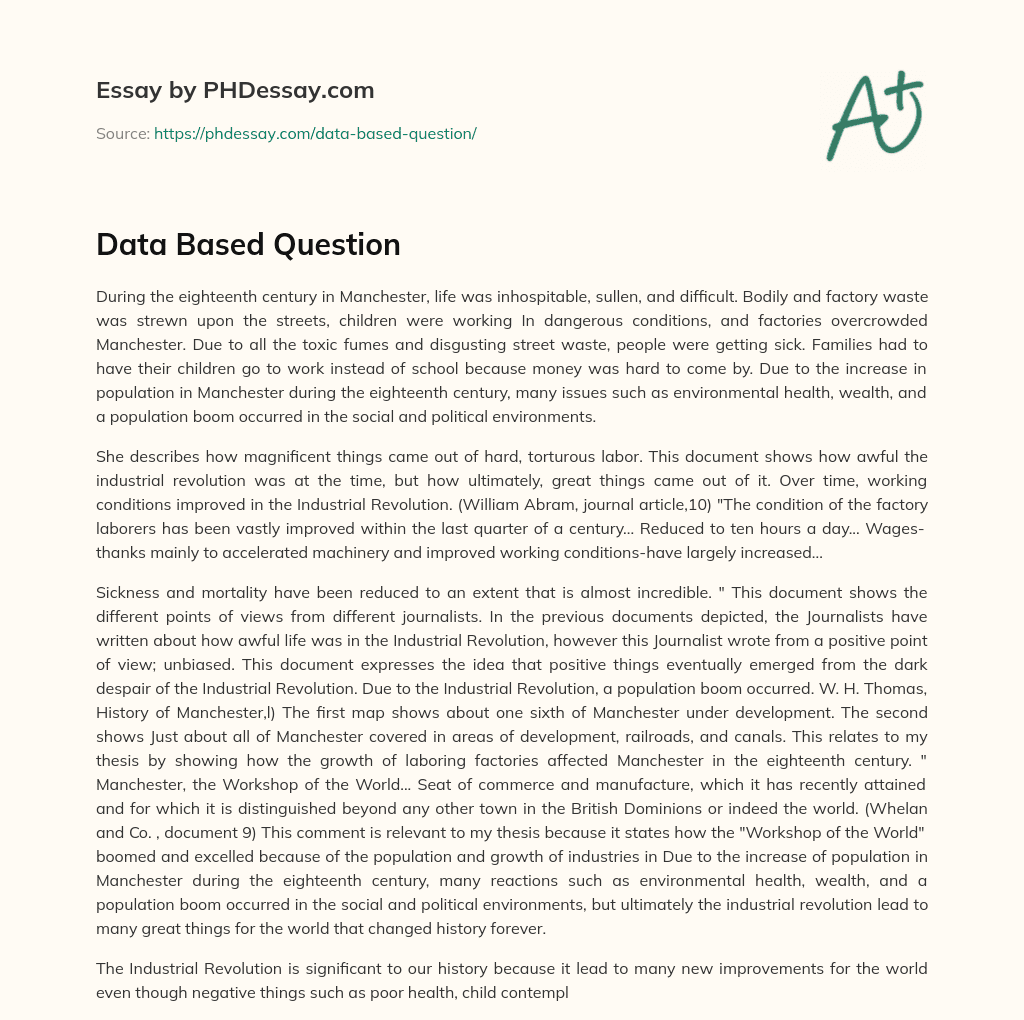 Data Based Question (500 Words) - PHDessay.com