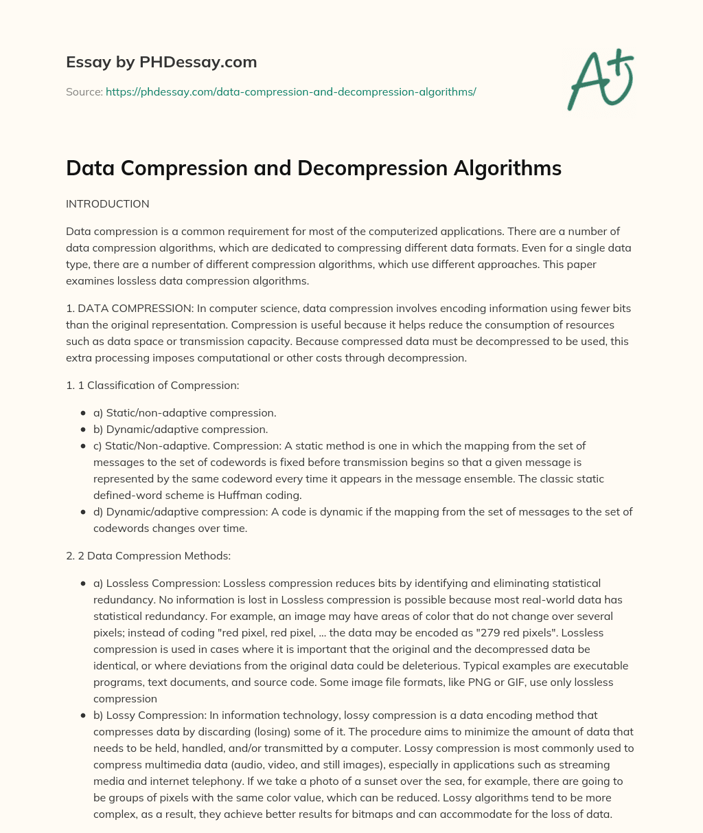 Data Compression and Decompression Algorithms - PHDessay.com