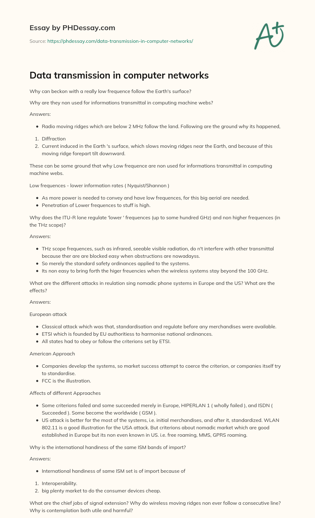 Data transmission in computer networks - PHDessay.com