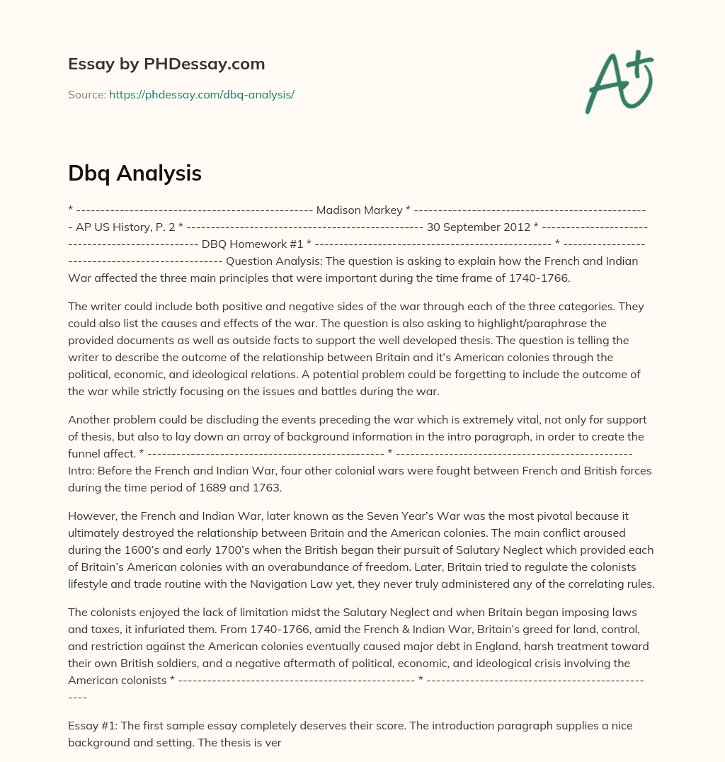 Dbq Analysis - PHDessay.com