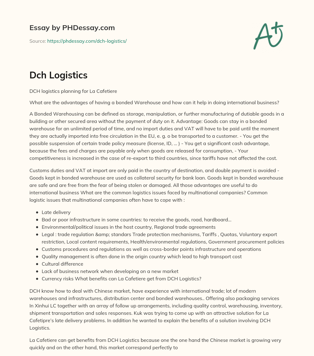 Dch Logistics - PHDessay.com