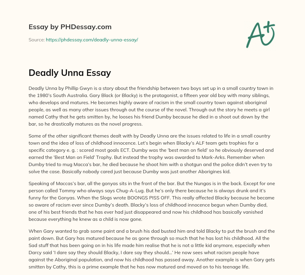 Deadly Unna Essay (500 Words) - PHDessay.com