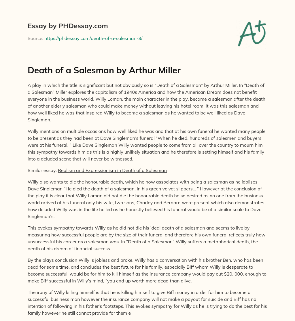 Death of a Salesman by Arthur Miller - PHDessay.com