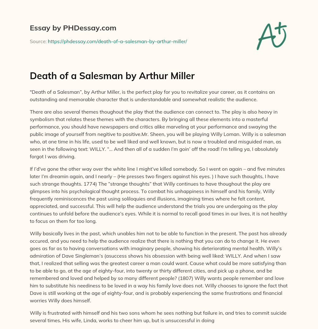 Death of a Salesman by Arthur Miller - PHDessay.com