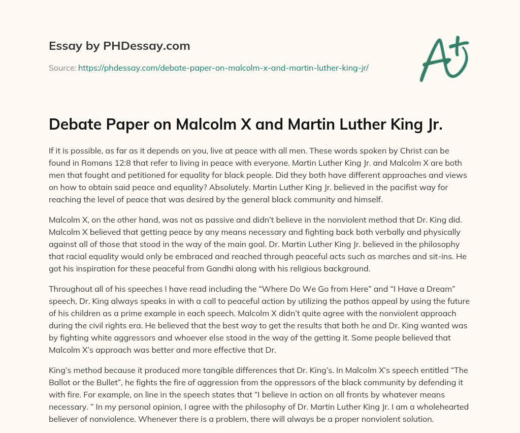 Debate Paper on Malcolm X and Martin Luther King Jr. (400 Words ...
