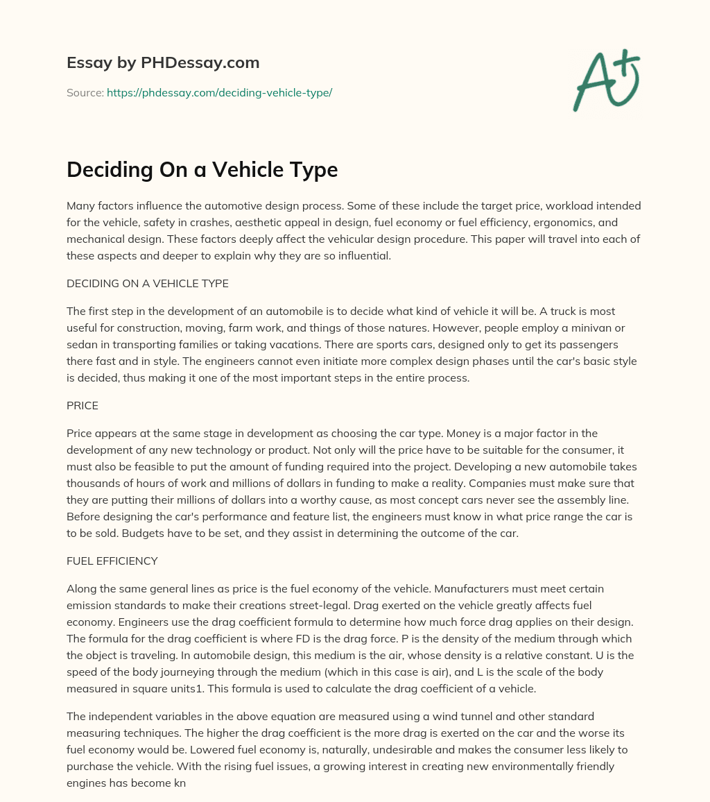 Deciding On a Vehicle Type - PHDessay.com