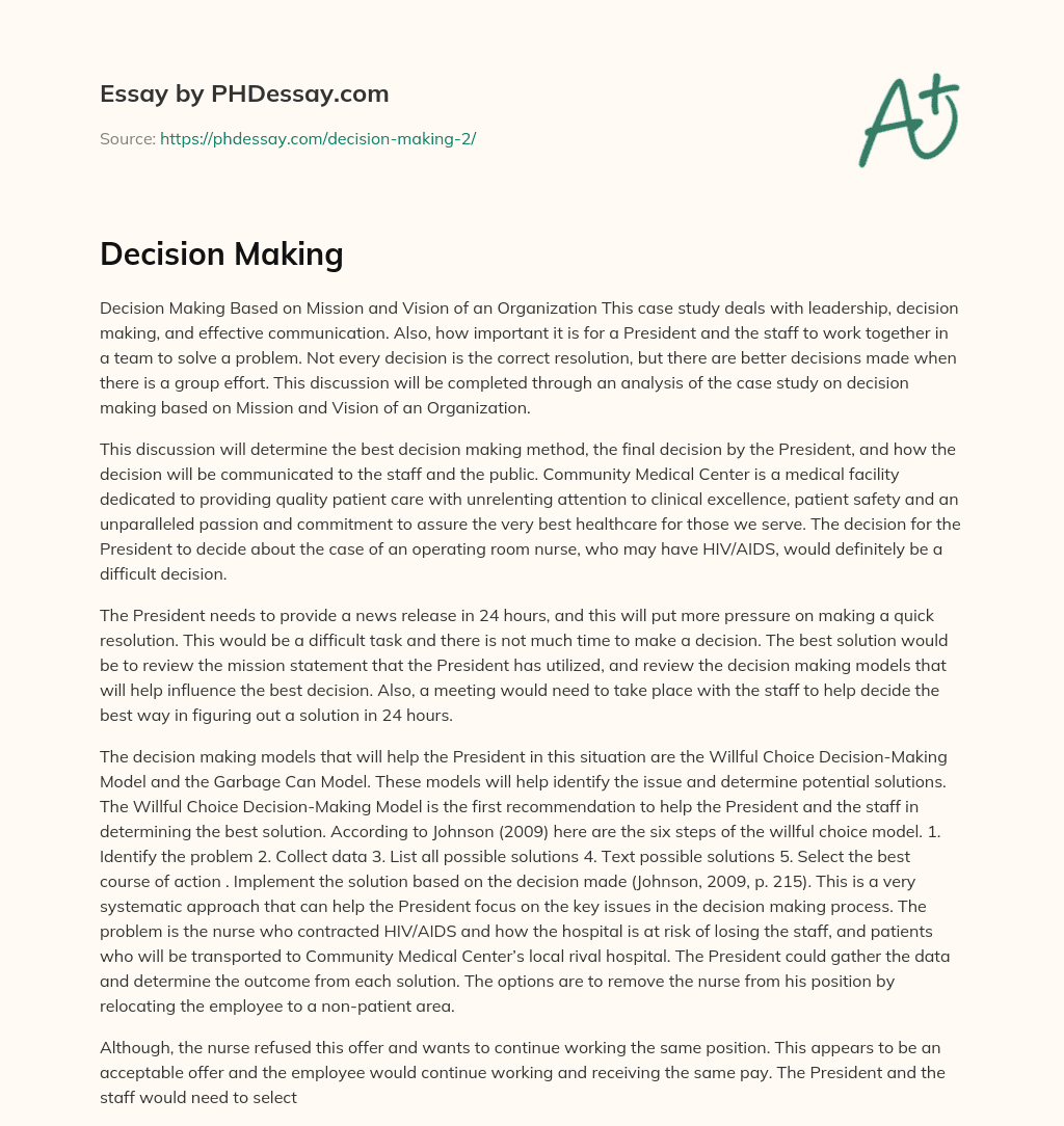 Decision Making - PHDessay.com
