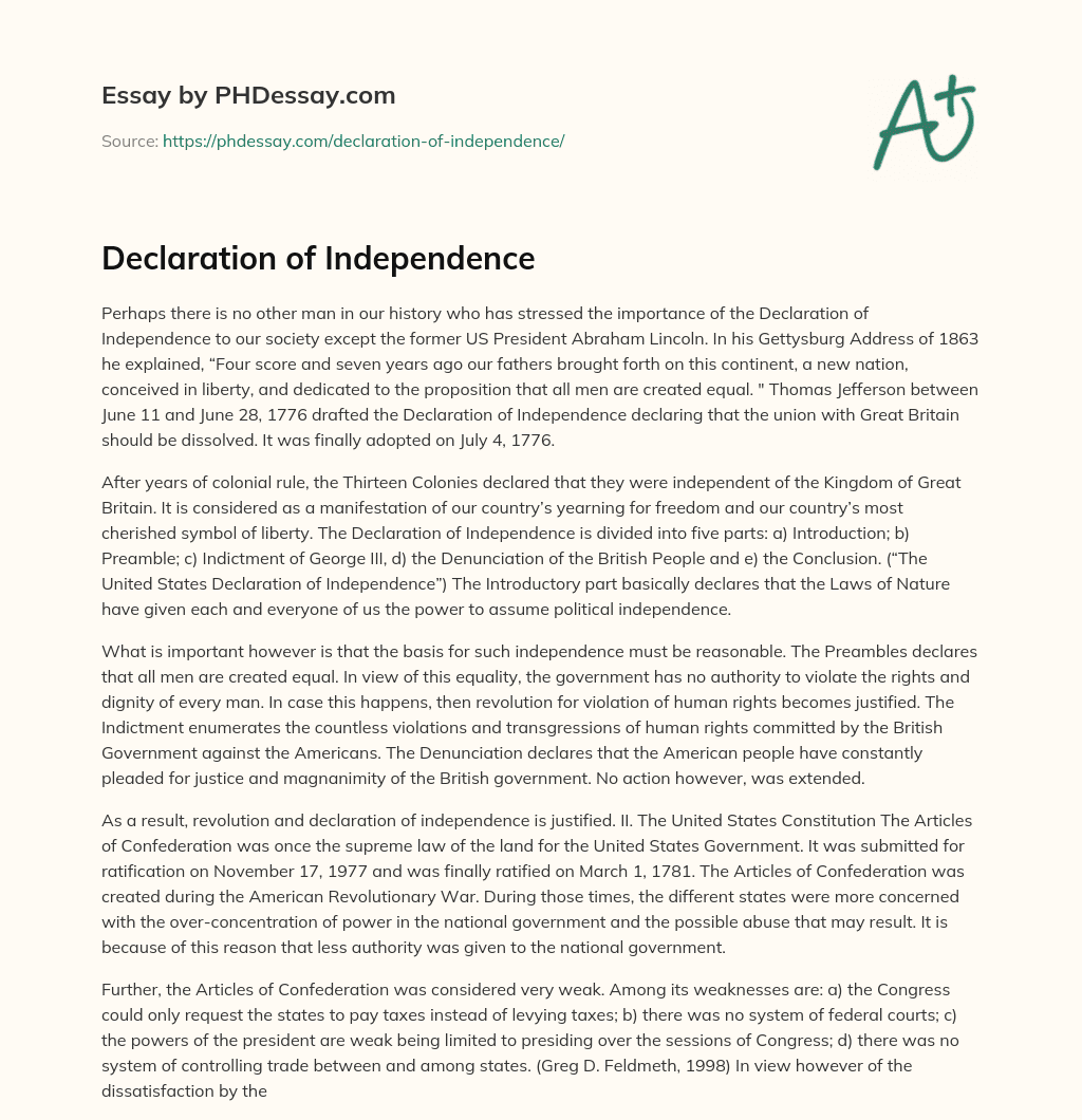 Declaration of Independence - PHDessay.com