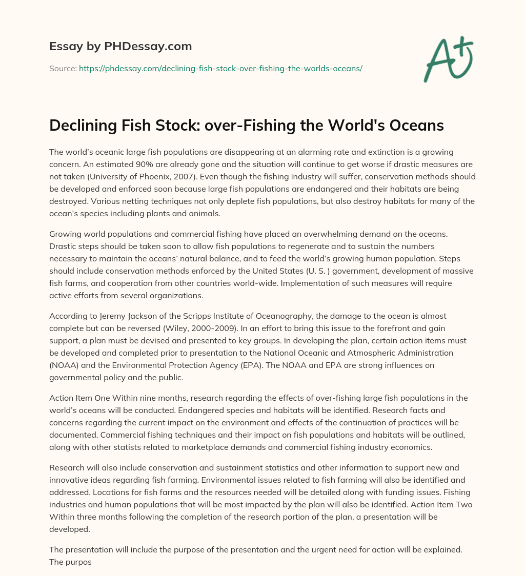 Declining Fish Stock: over-Fishing the World's Oceans - PHDessay.com
