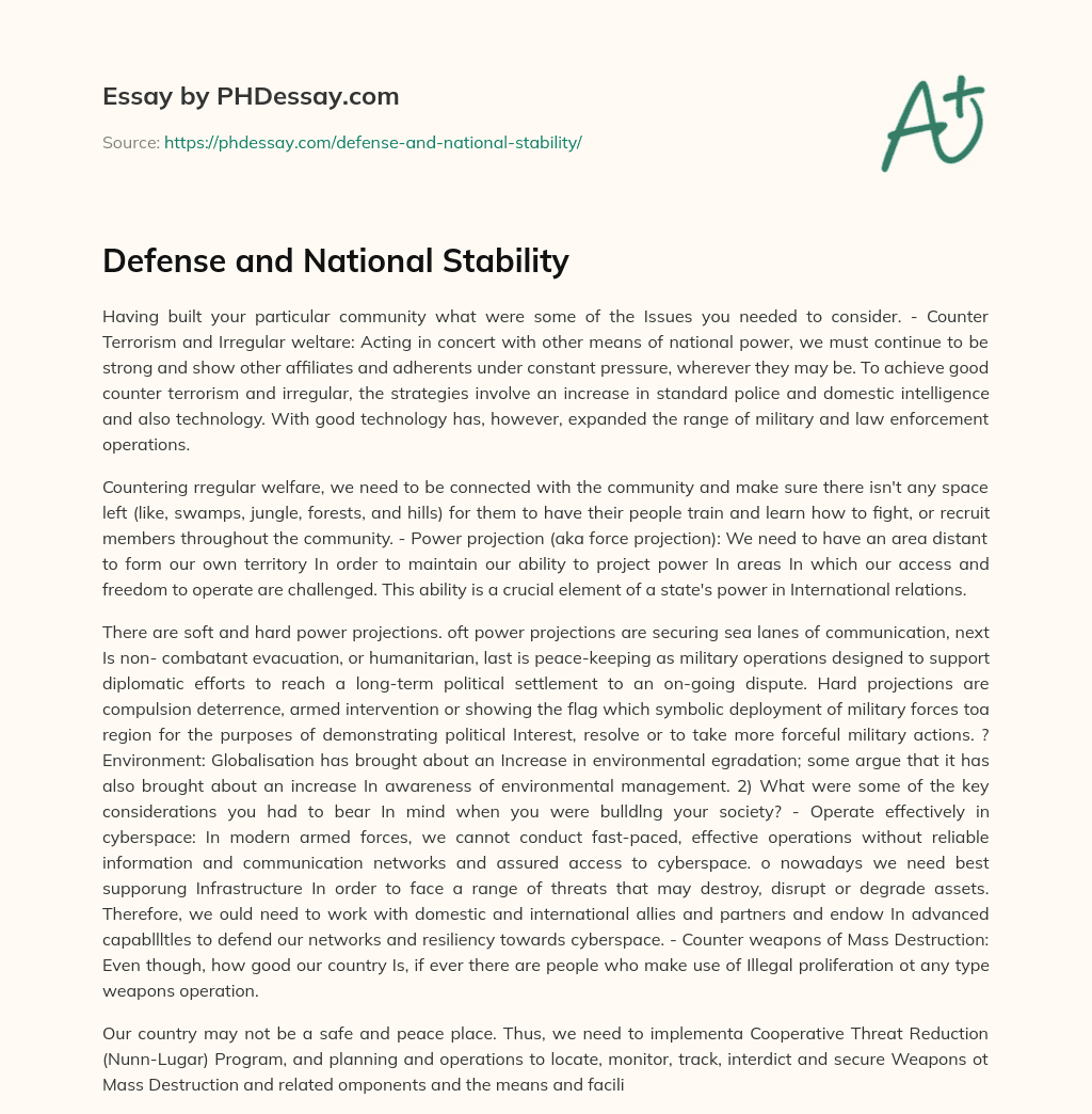 Defense and National Stability - PHDessay.com