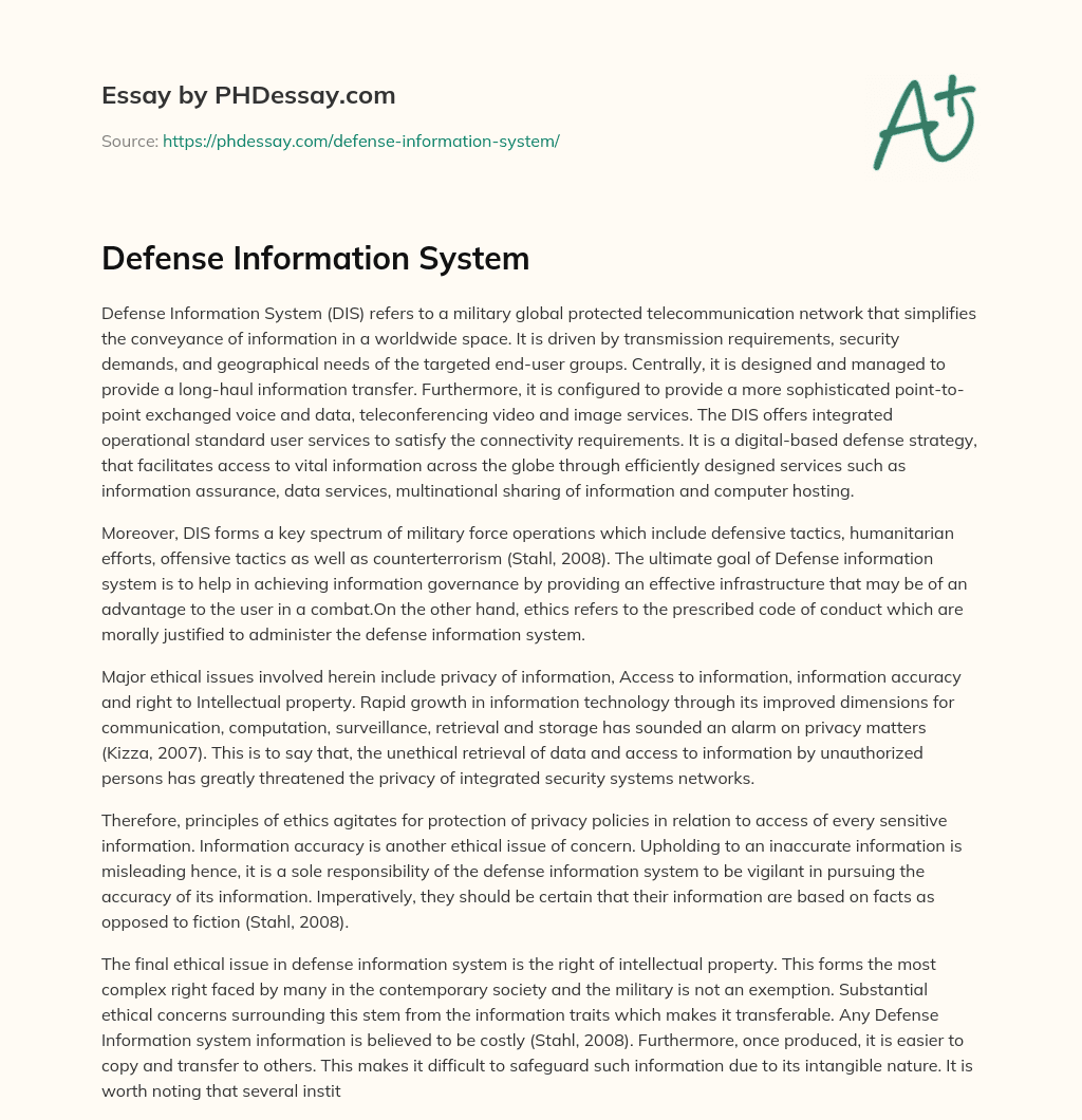 Defense Information System - PHDessay.com
