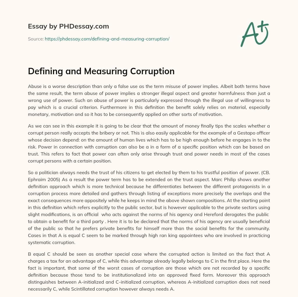 Defining and Measuring Corruption - PHDessay.com