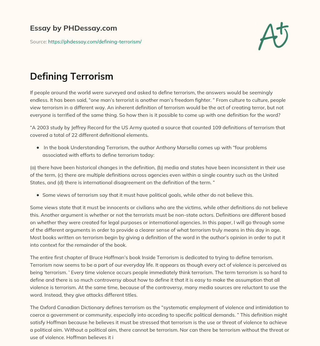 Defining Terrorism - PHDessay.com