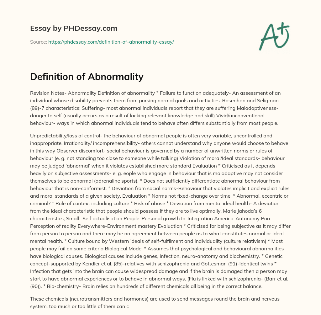 Definition of Abnormality - PHDessay.com