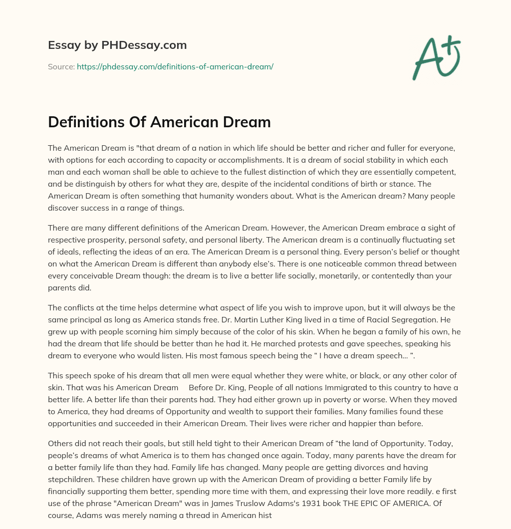 Definitions Of American Dream - PHDessay.com