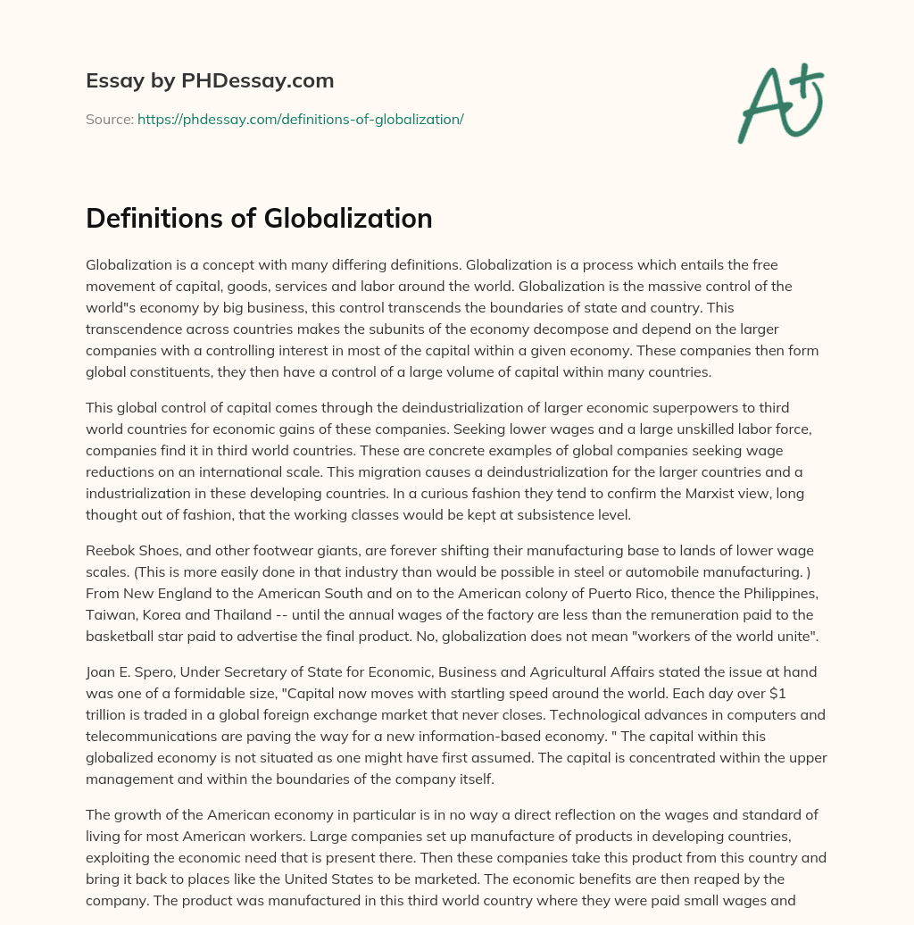 Definitions of Globalization - PHDessay.com