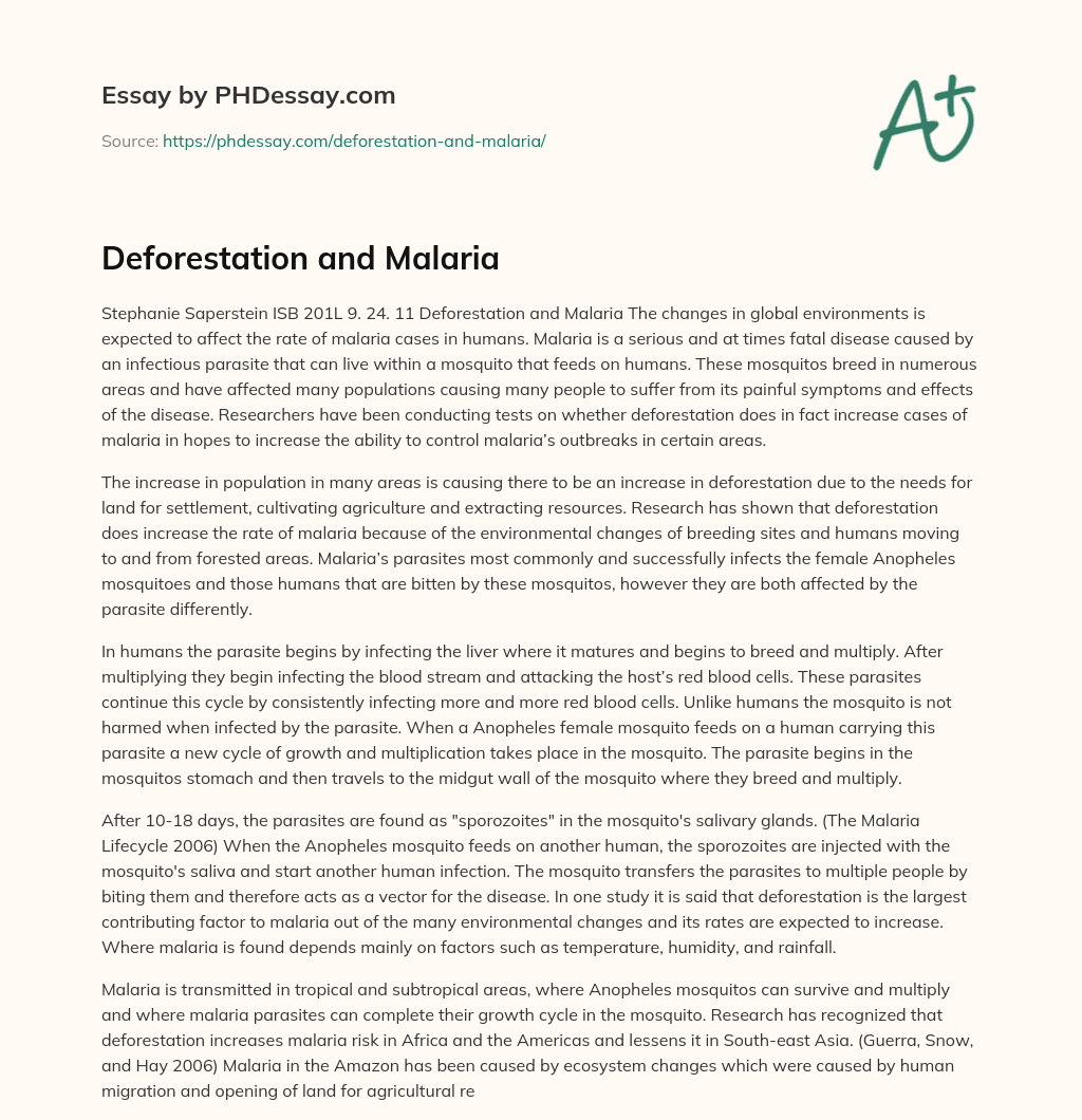Deforestation and Malaria - PHDessay.com