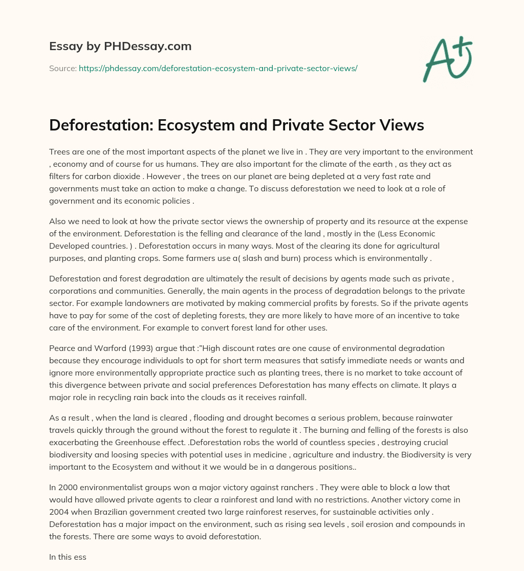 Deforestation: Ecosystem and Private Sector Views (600 Words ...