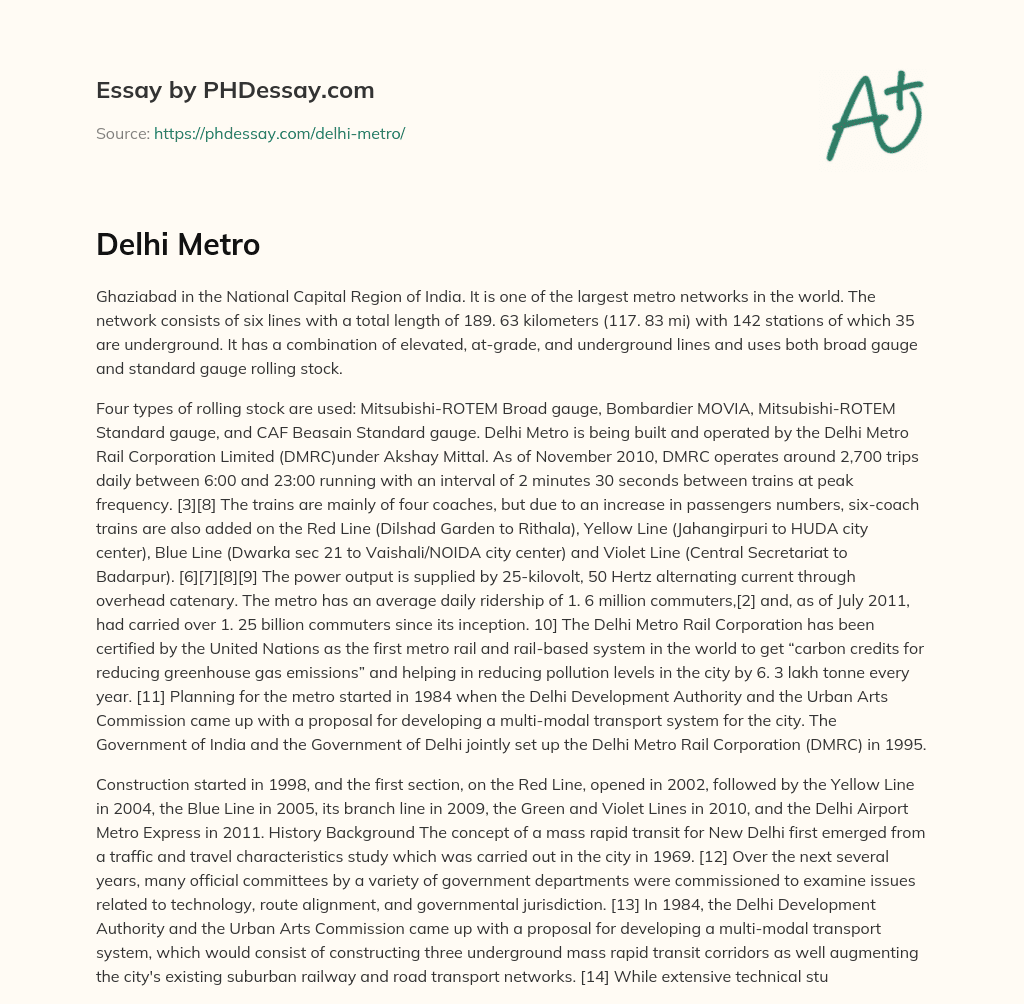 Delhi Metro - PHDessay.com