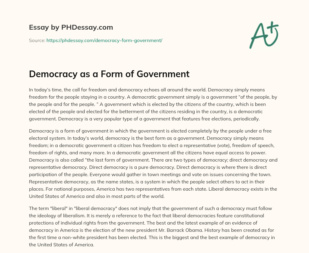 Democracy as a Form of Government (400 Words) - PHDessay.com