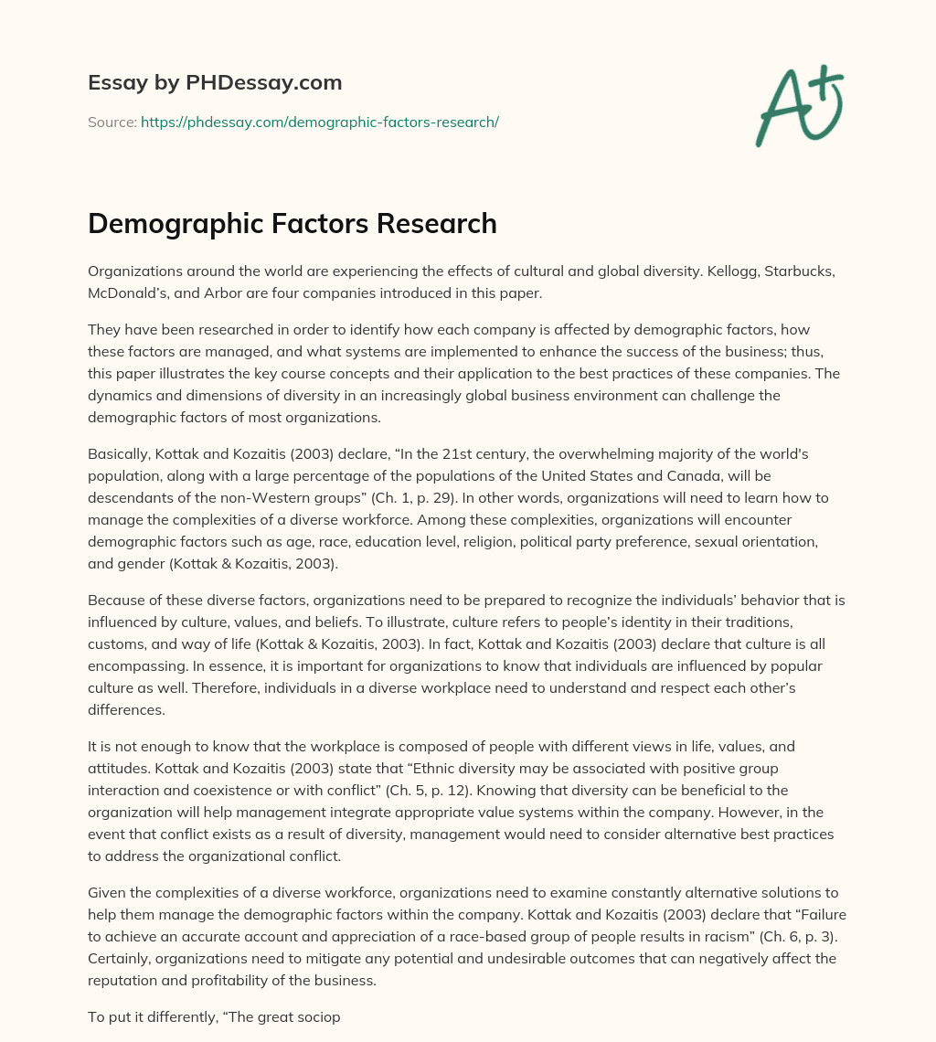 Demographic Factors Research - PHDessay.com