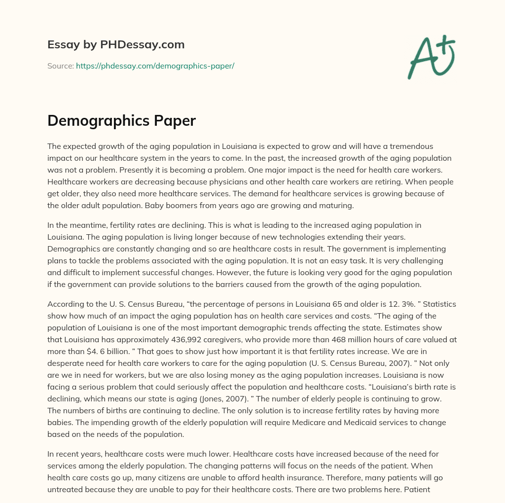 Demographics Paper - PHDessay.com