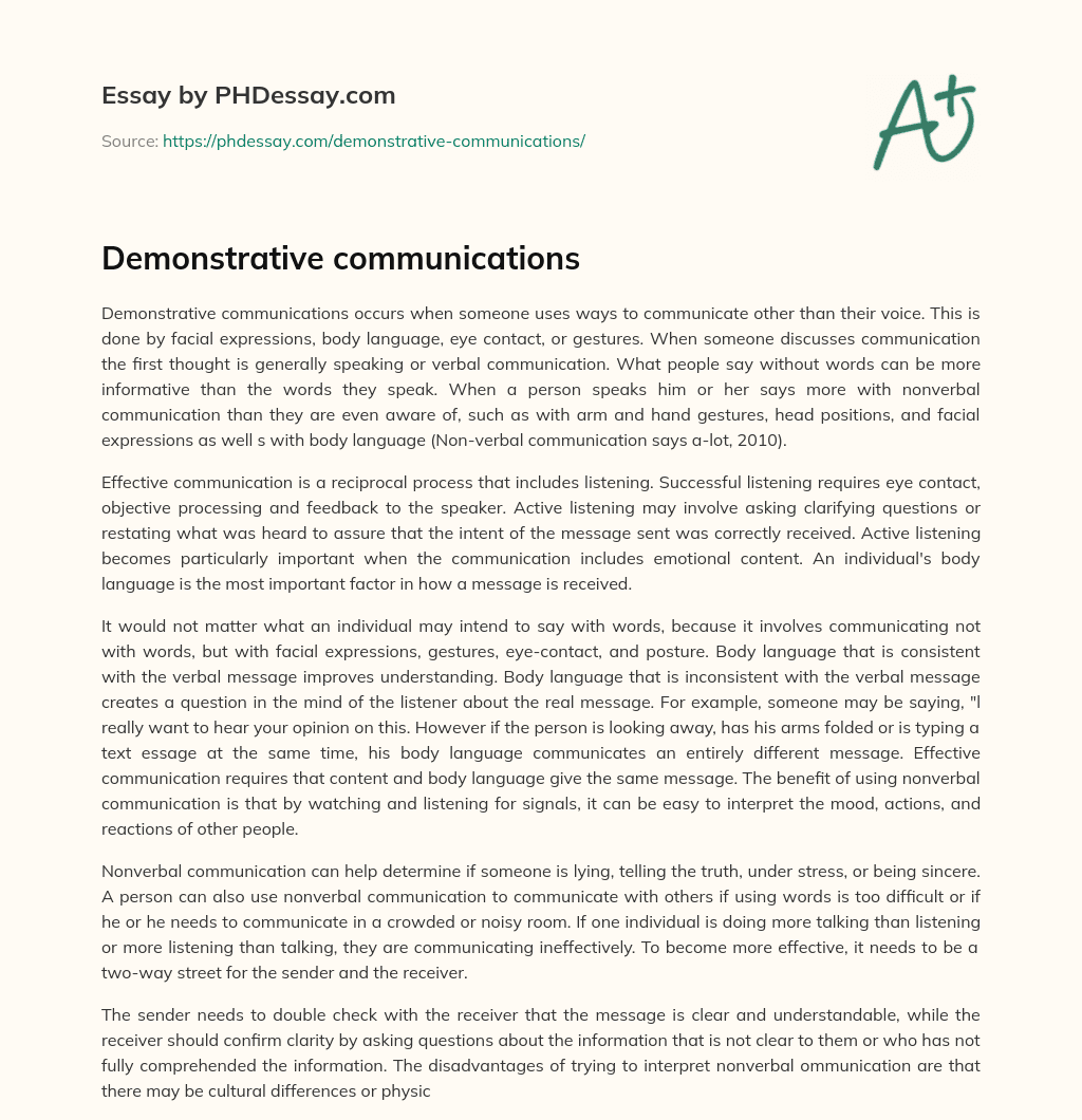 Demonstrative communications (600 Words) - PHDessay.com