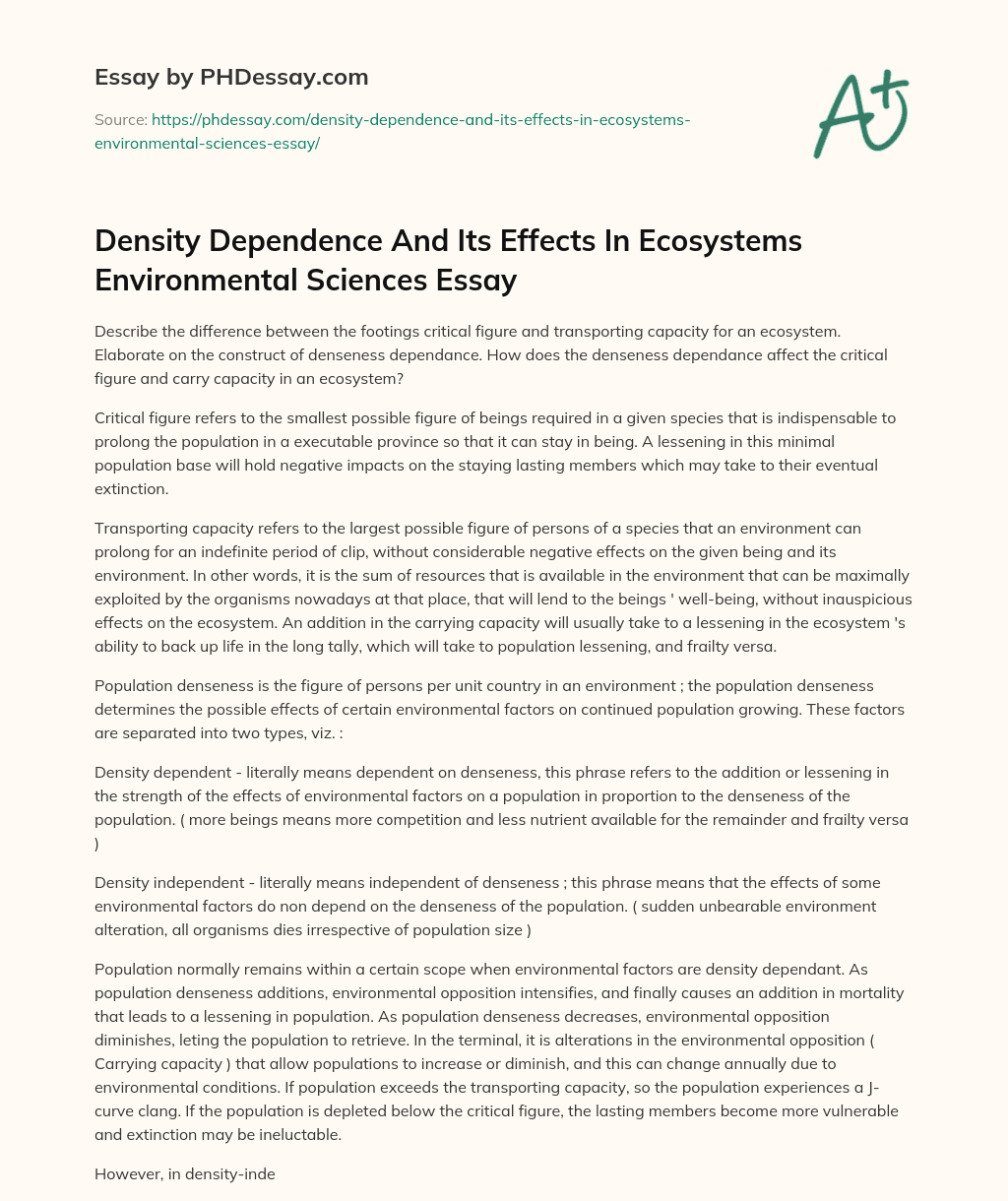 Density Dependence And Its Effects In Ecosystems Environmental Sciences ...
