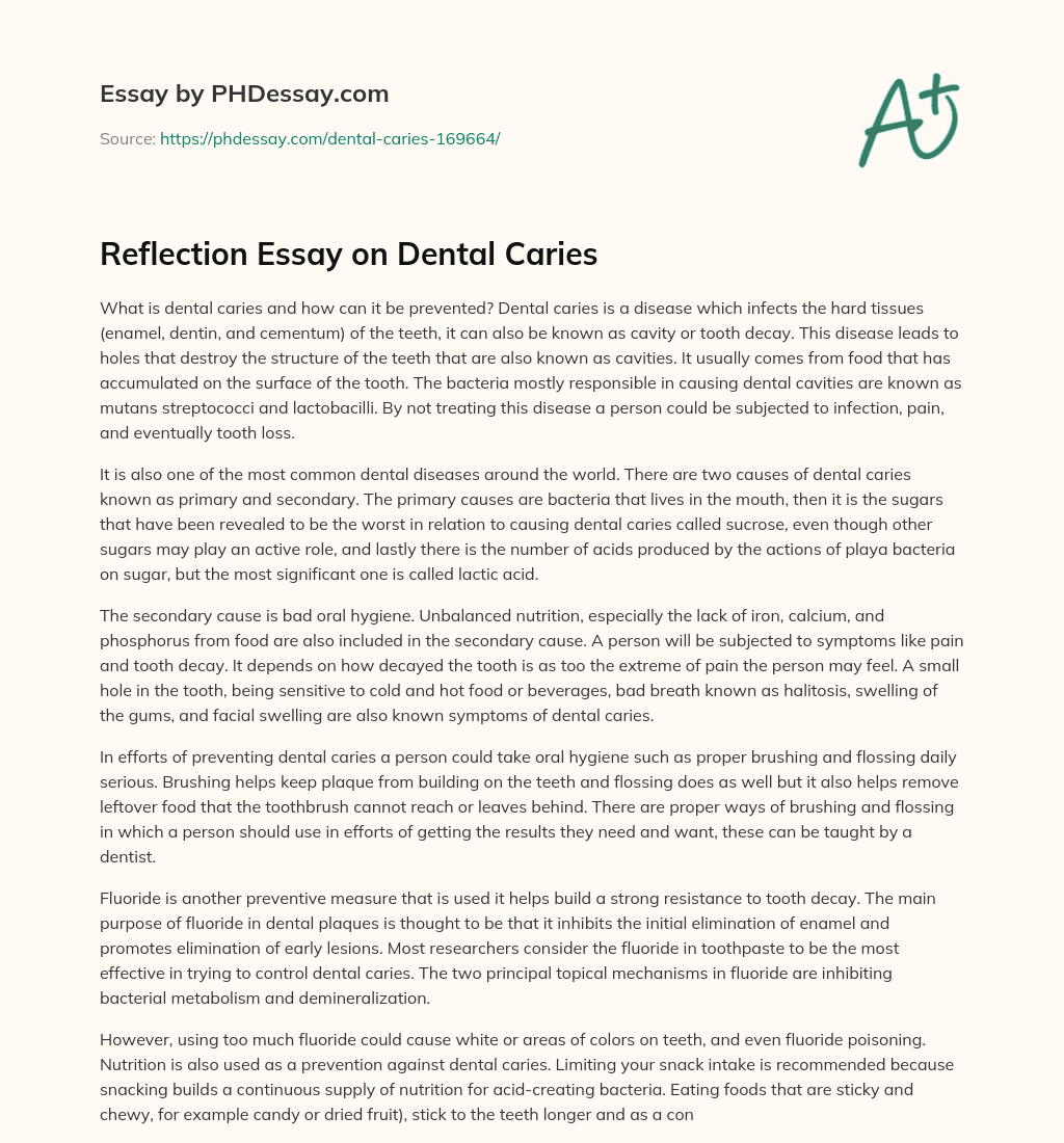 Reflection Essay on Dental Caries (600 Words) - PHDessay.com