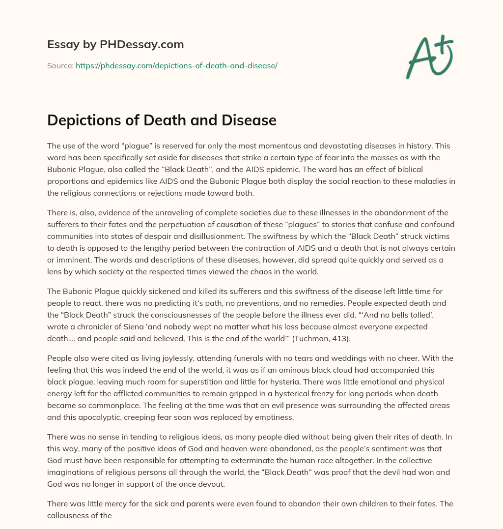 Depictions of Death and Disease - PHDessay.com