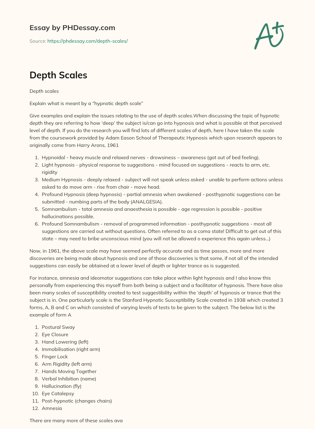 Depth Scales (500 Words) - PHDessay.com