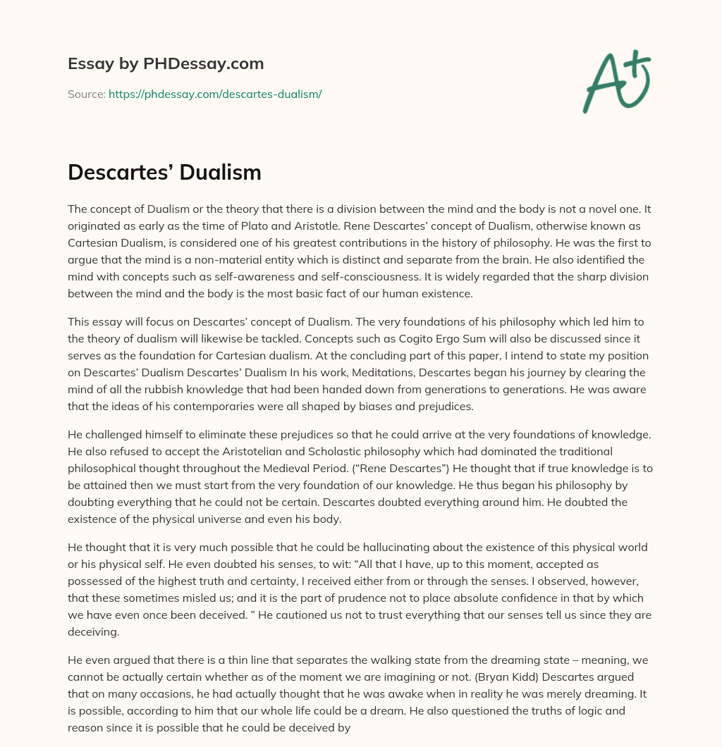 Descartes’ Dualism - PHDessay.com
