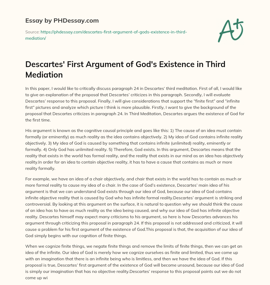 Descartes' First Argument of God's Existence in Third Mediation ...