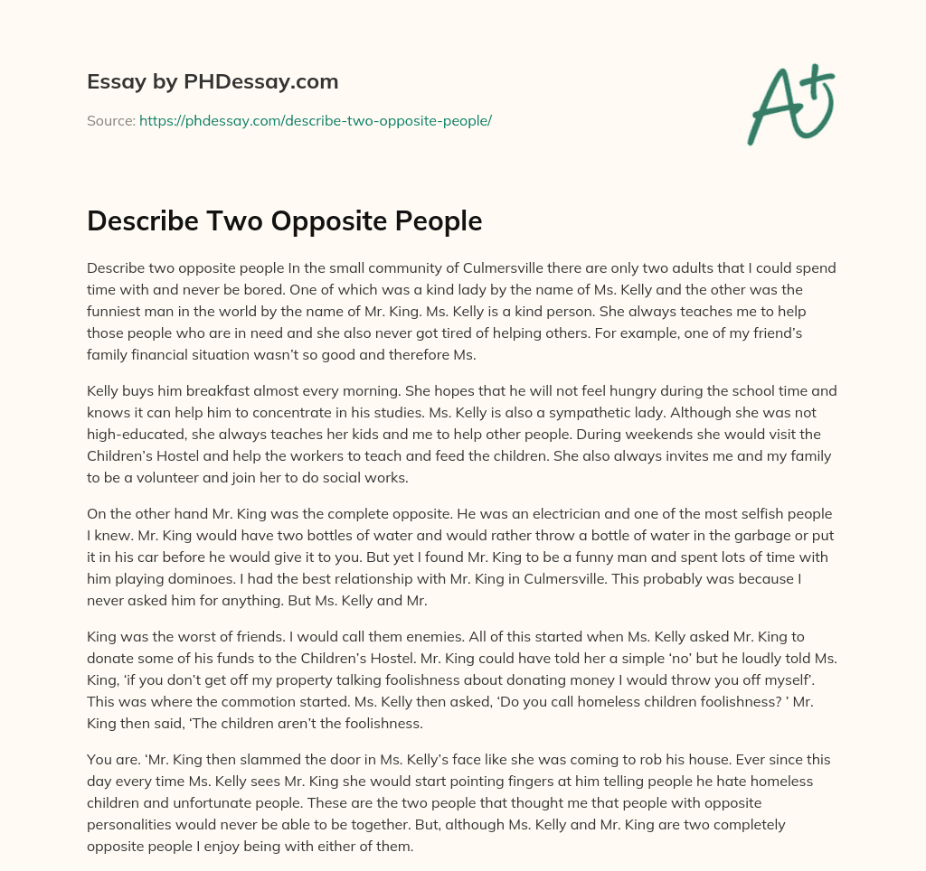Describe Two Opposite People Personal Example (500 Words) - PHDessay.com