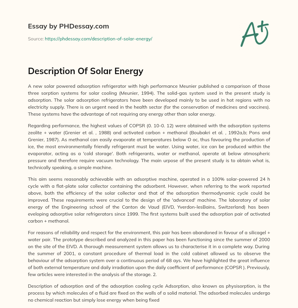 Description Of Solar Energy - PHDessay.com
