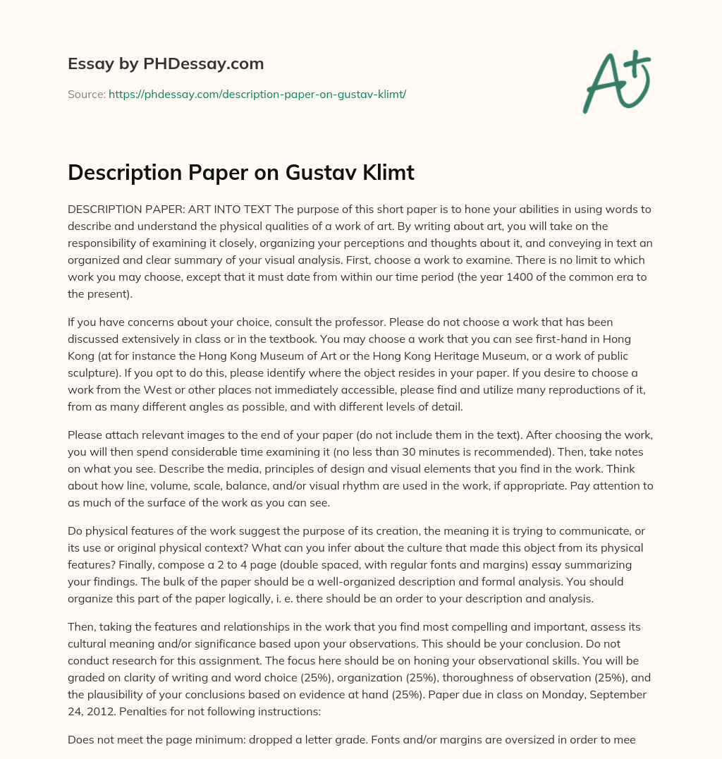 Description Paper on Gustav Klimt - PHDessay.com