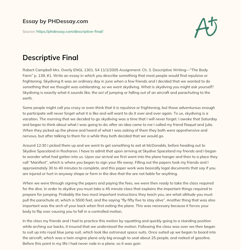 Descriptive Final - PHDessay.com
