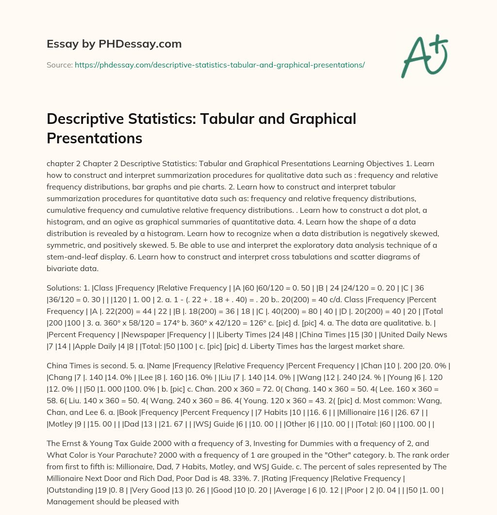 Descriptive Statistics: Tabular and Graphical Presentations - PHDessay.com