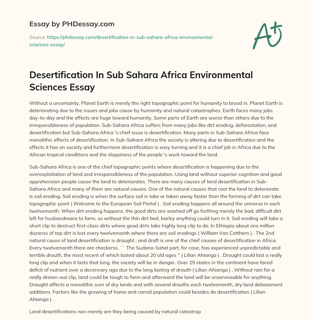 Desertification In Sub Sahara Africa Environmental Sciences Essay - PHDessay.com