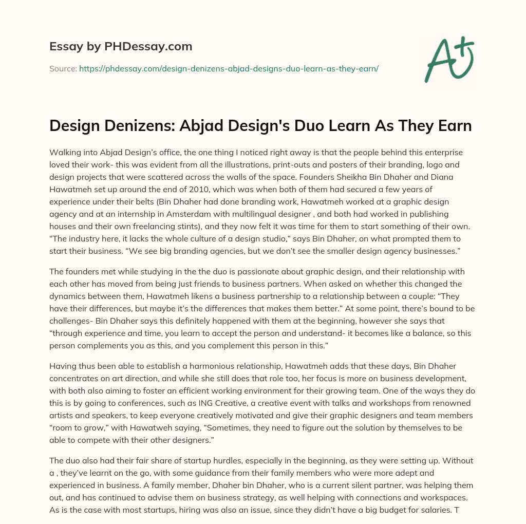 Design Denizens: Abjad Design's Duo Learn As They Earn - PHDessay.com