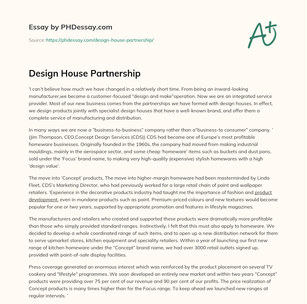 Design House Partnership (400 Words) - PHDessay.com