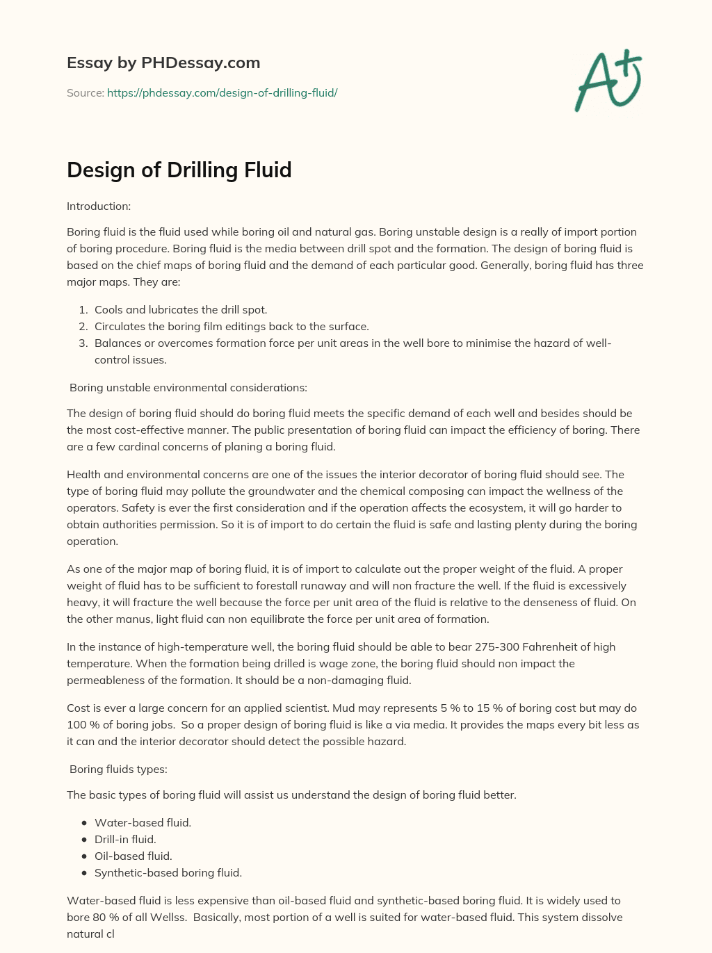 Design of Drilling Fluid - PHDessay.com