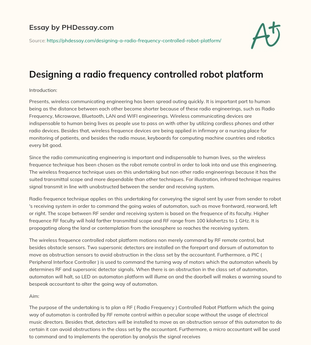 Designing a radio frequency controlled robot platform - PHDessay.com