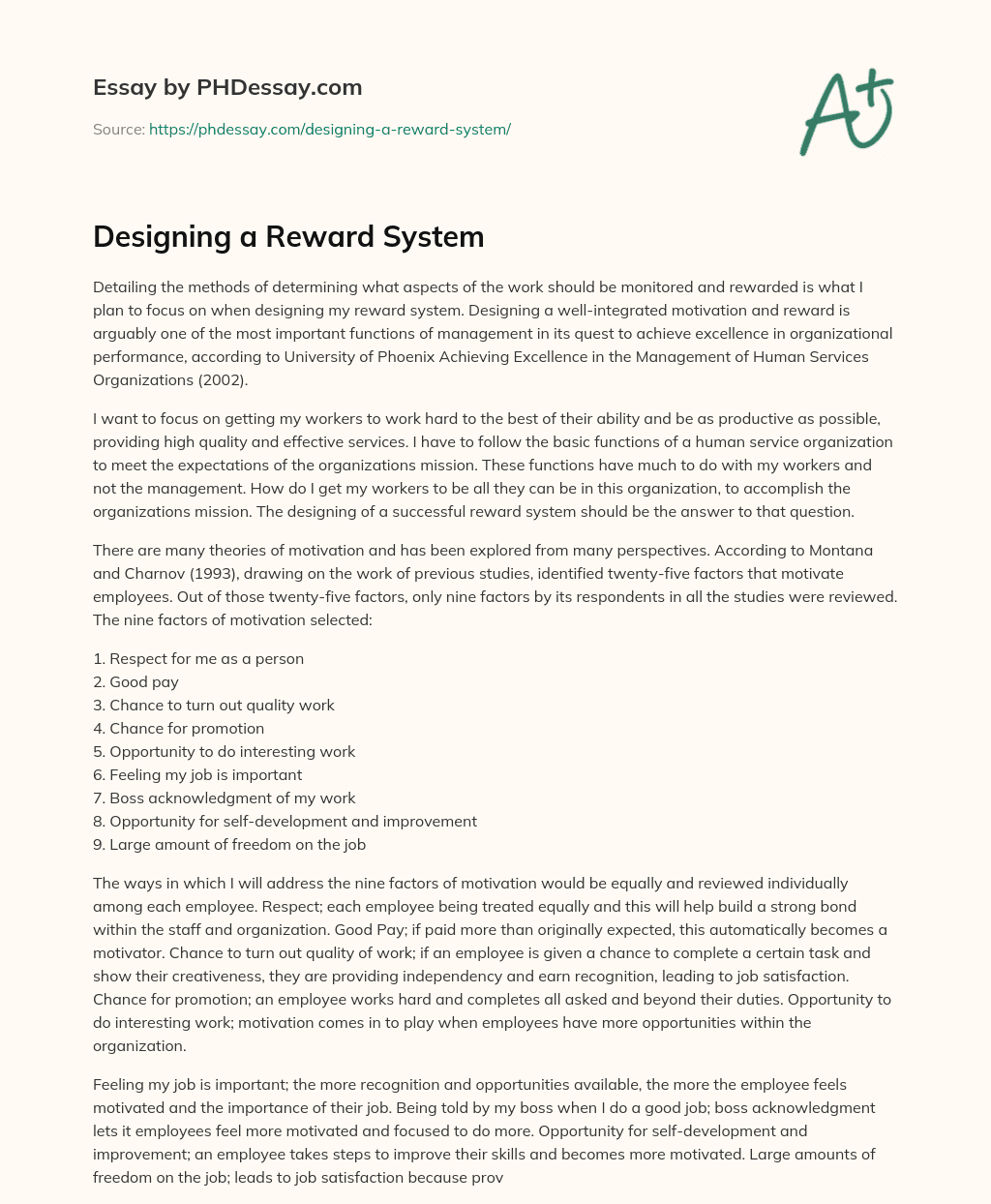 Designing a Reward System - PHDessay.com