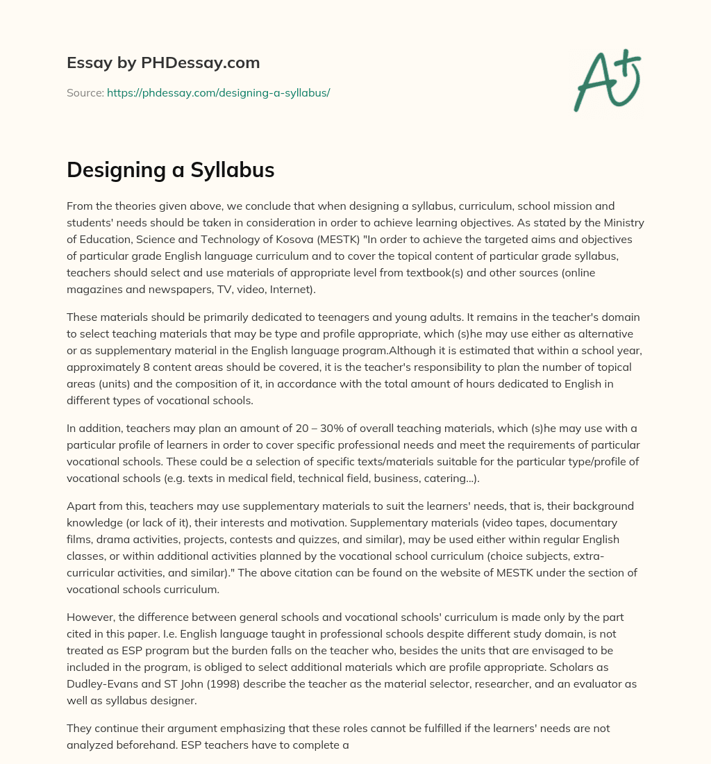 Designing a Syllabus - PHDessay.com