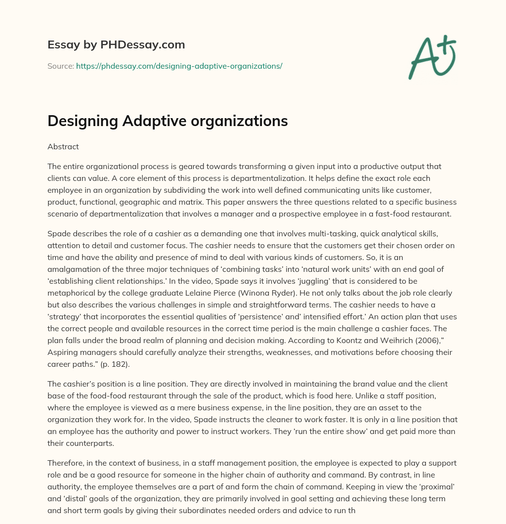 Designing Adaptive organizations - PHDessay.com