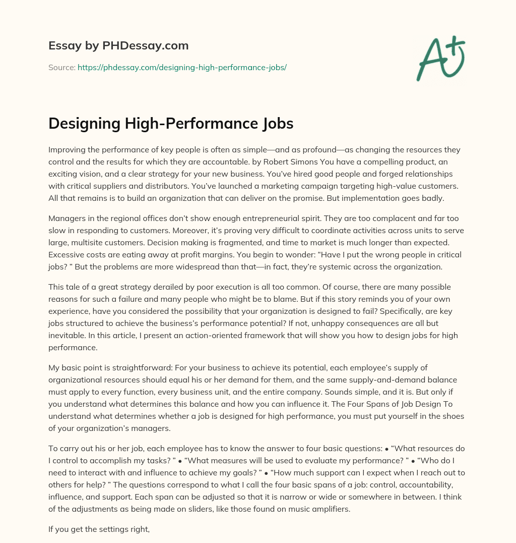Designing High-Performance Jobs - PHDessay.com