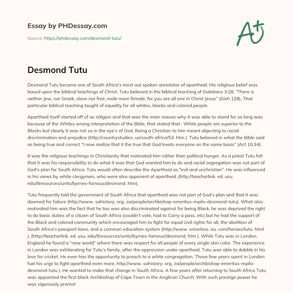 Desmond Tutu - PHDessay.com